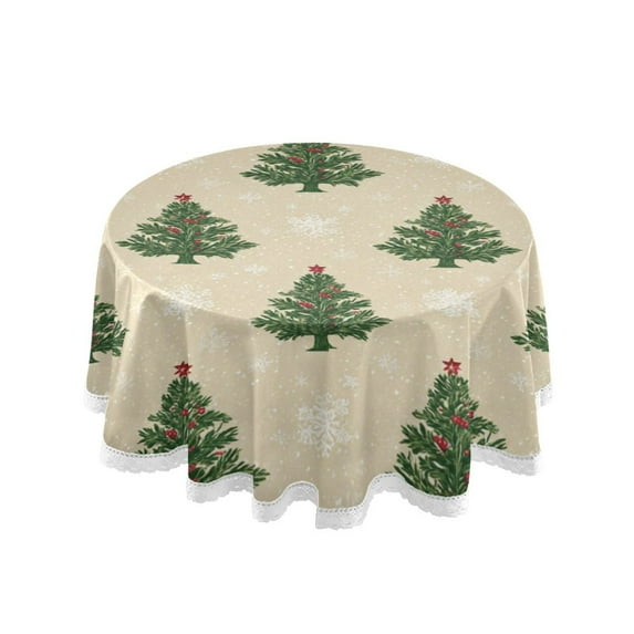 60 Inch Round Tablecloth with White Lace Trim Fall Table Cover for ...