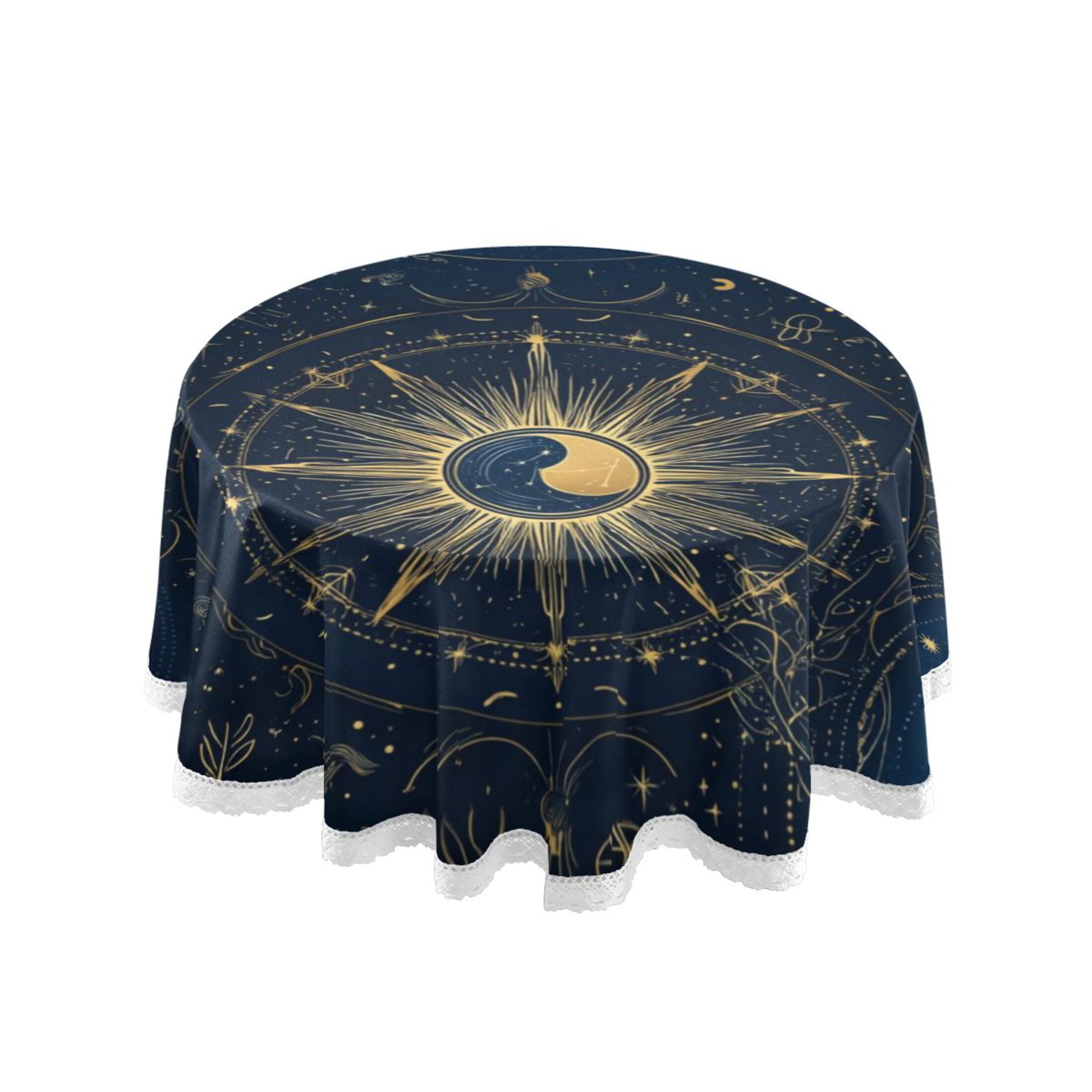 60 Inch Round Tablecloth with White Lace Trim Fall Table Cover for ...