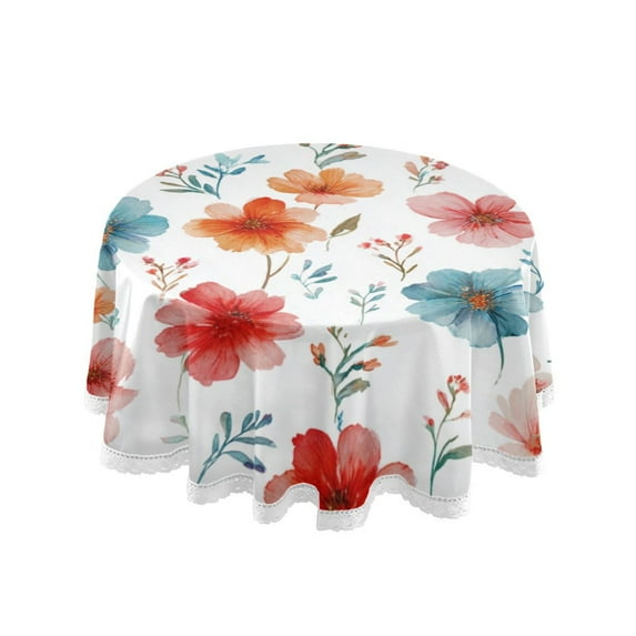 60 Inch Round Tablecloth with White Lace Trim Fall Table Cover for ...