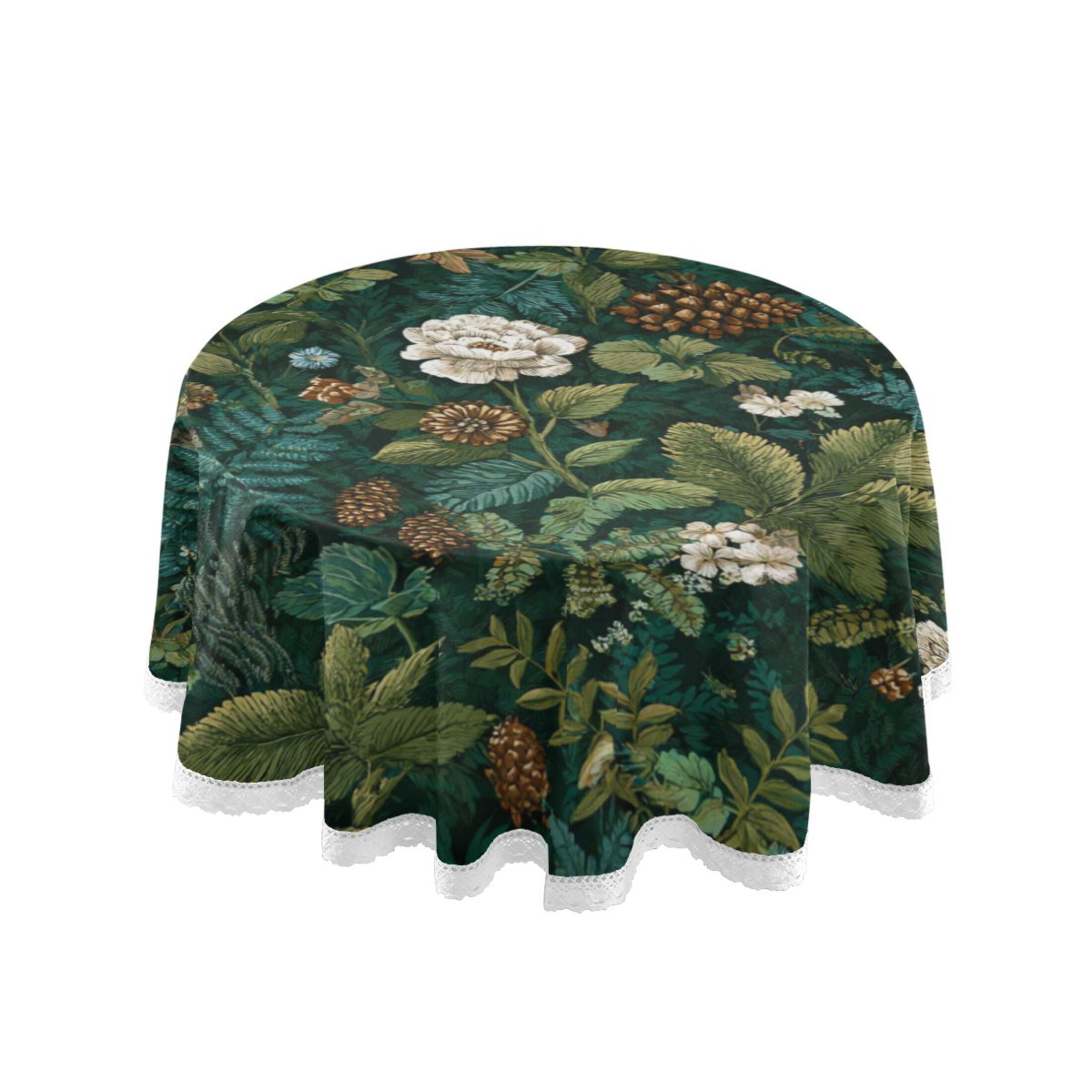 60 Inch Round Tablecloth with White Lace Trim Fall Table Cover for ...