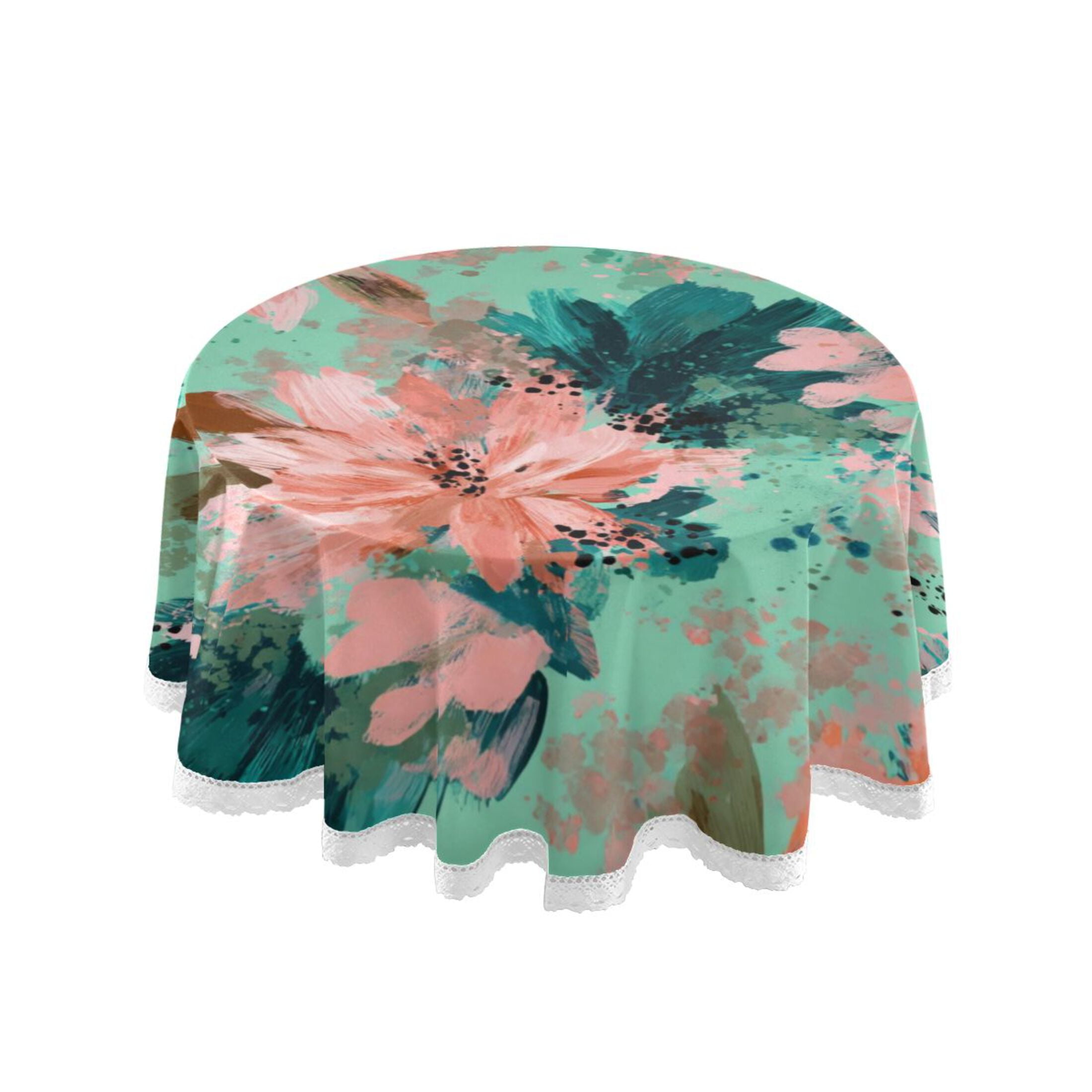 60 Inch Round Tablecloth with White Lace Trim Fall Table Cover for ...