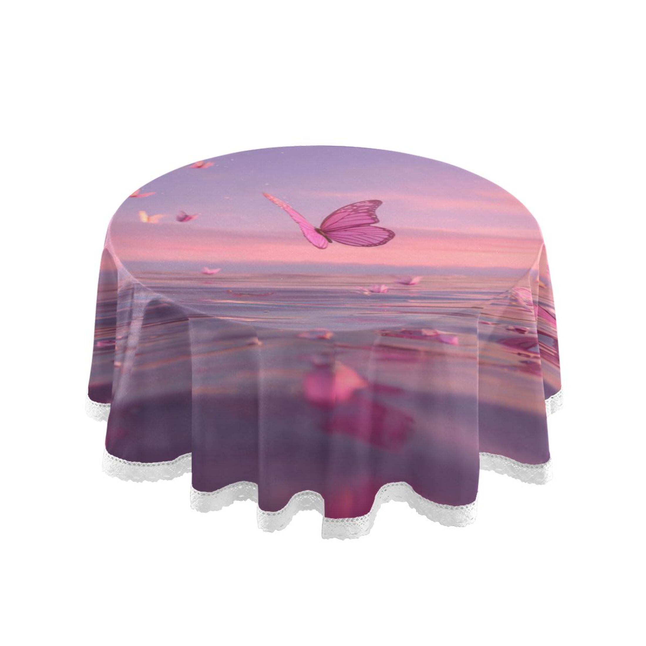 60 Inch Round Tablecloth with White Lace Trim Fall Table Cover for ...