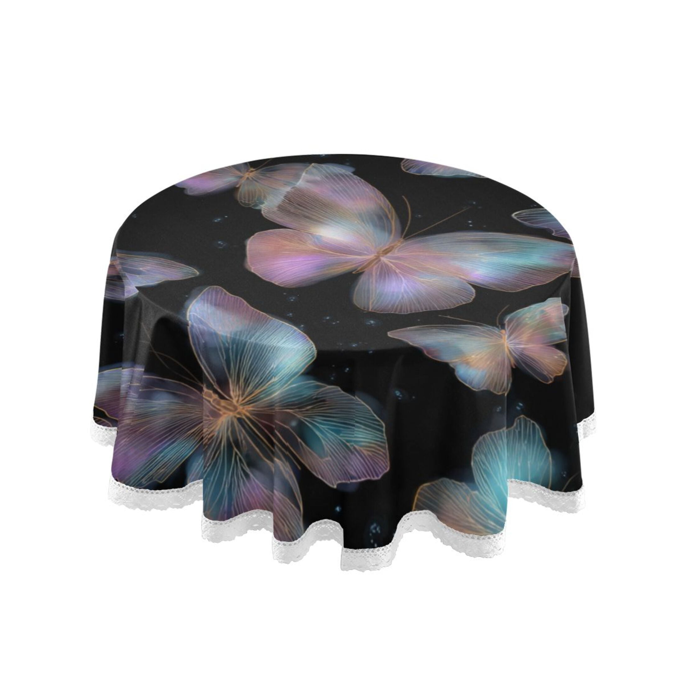 60 Inch Round Tablecloth with White Lace Trim Fall Table Cover for ...