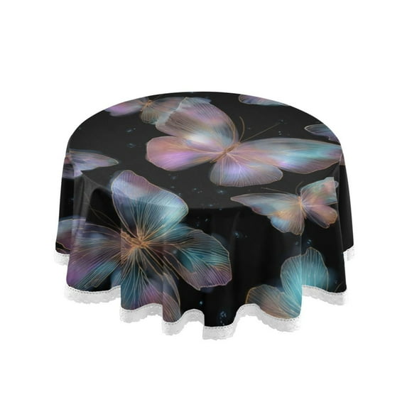 60 Inch Round Tablecloth with White Lace Trim Fall Table Cover for ...