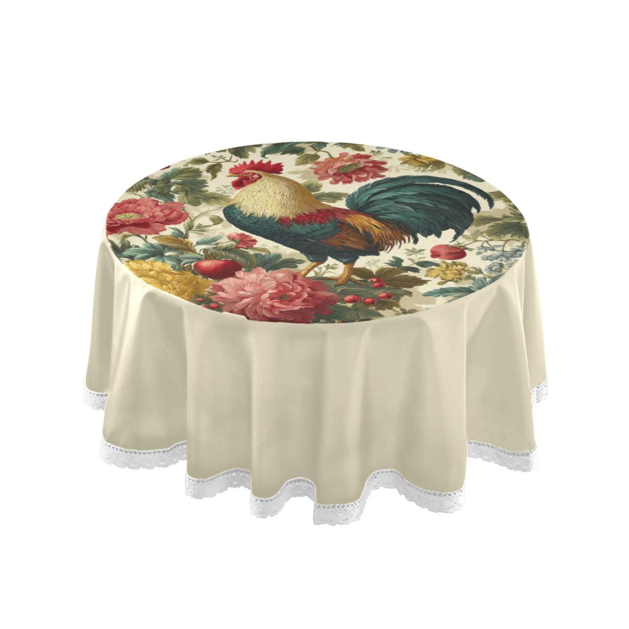 60 Inch Round Tablecloth with White Lace Trim Fall Table Cover for ...