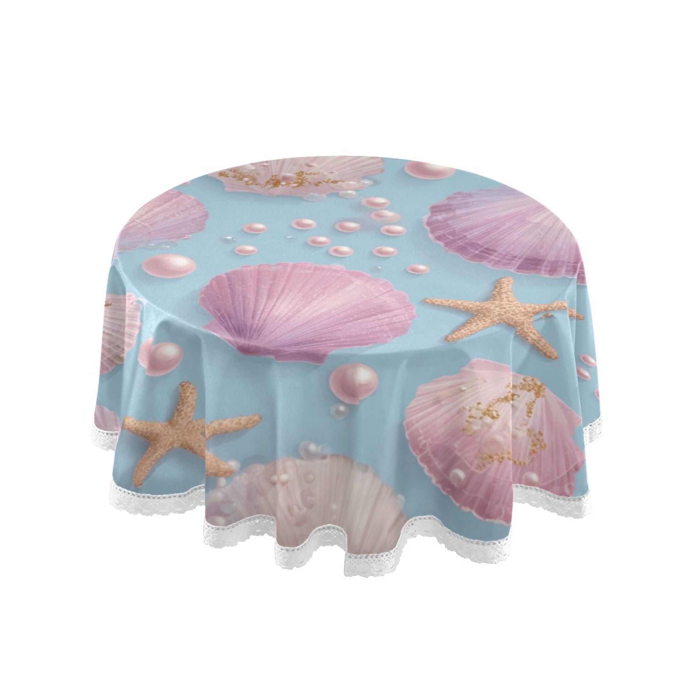60 Inch Round Tablecloth with White Lace Trim Fall Table Cover for ...