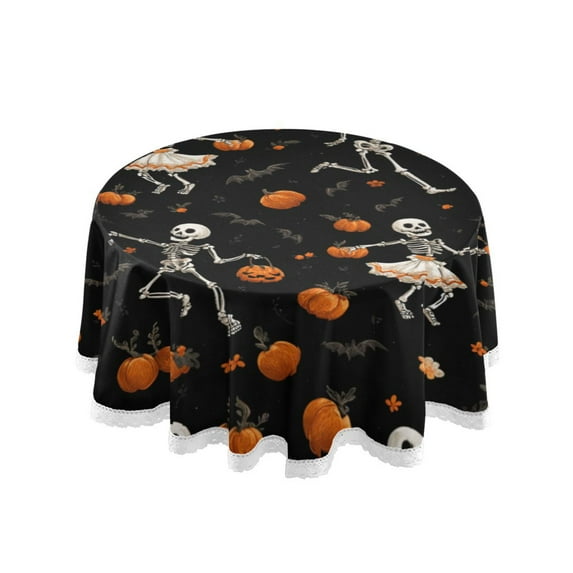 60 Inch Round Tablecloth with White Lace Trim Fall Table Cover for ...