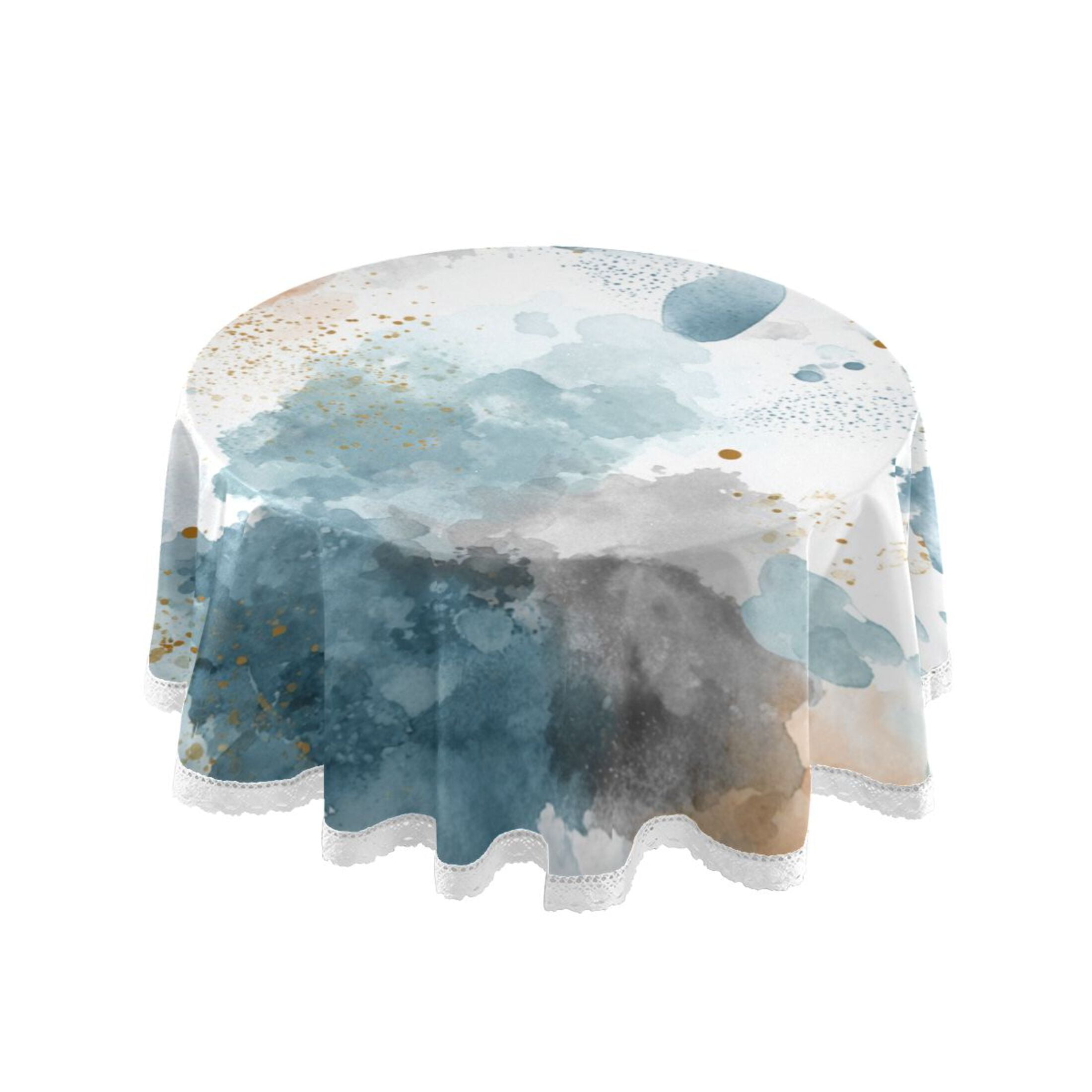 60 Inch Round Tablecloth with White Lace Trim Fall Table Cover for ...