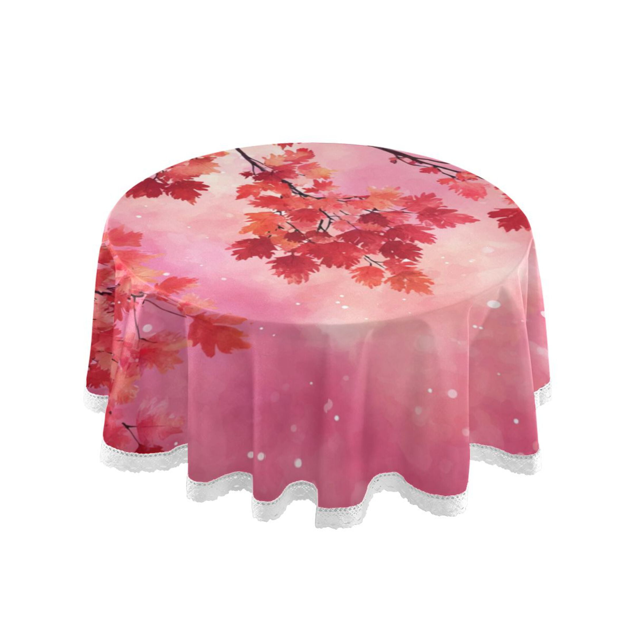 60 Inch Round Tablecloth with White Lace Trim Fall Table Cover for ...