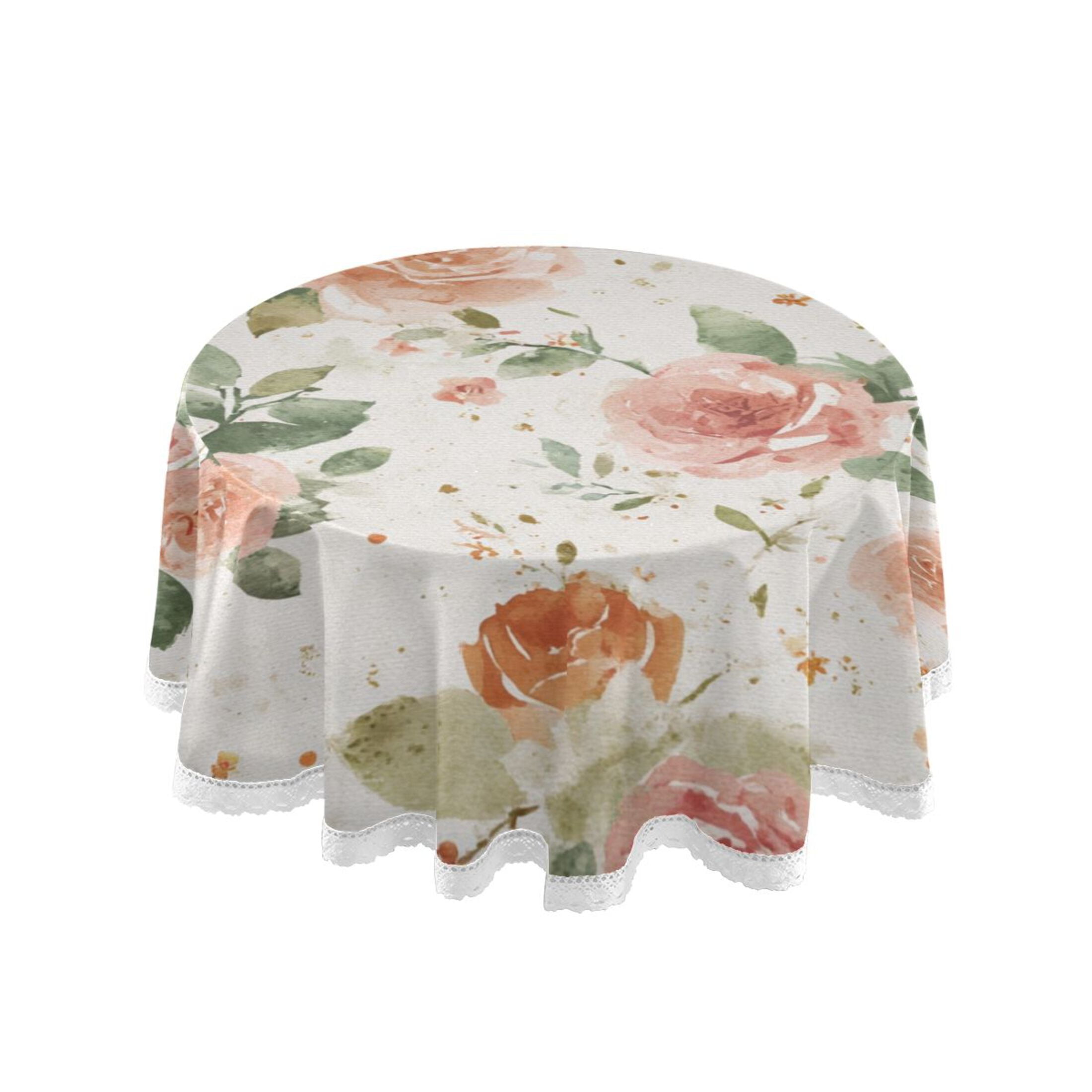 60 Inch Round Tablecloth with White Lace Trim Fall Table Cover for ...