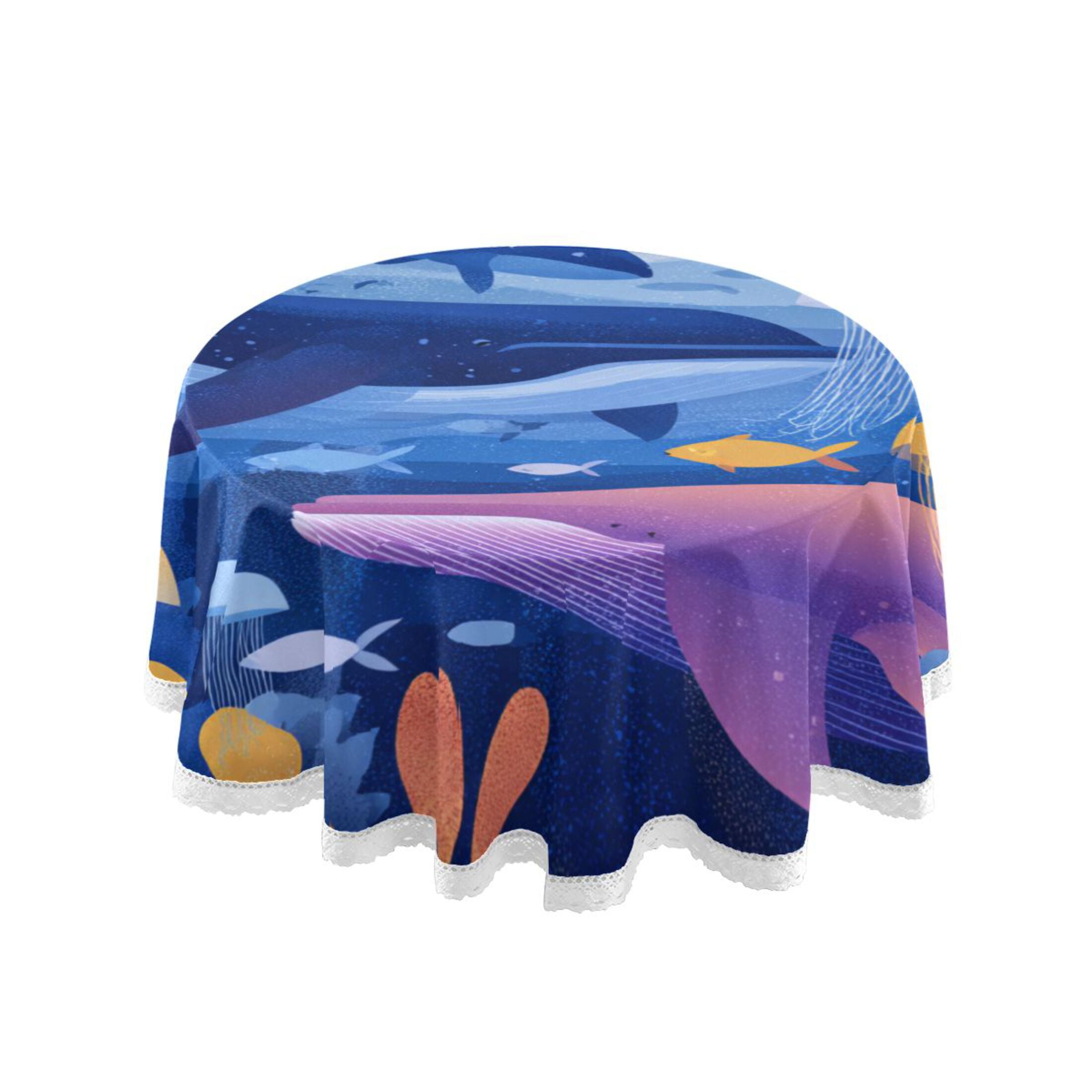 60 Inch Round Tablecloth with White Lace Trim Fall Table Cover for ...