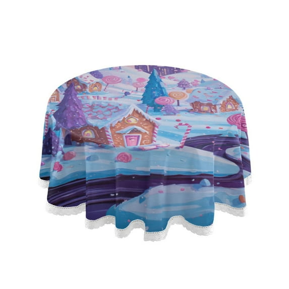 60 Inch Round Tablecloth with White Lace Trim Fall Table Cover for ...