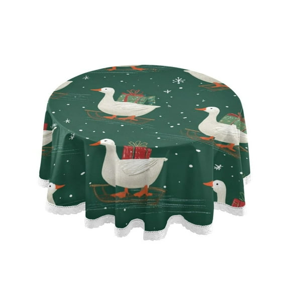 60 Inch Round Tablecloth with White Lace Trim Fall Table Cover for ...