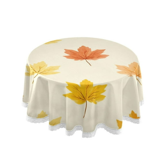 60 Inch Round Tablecloth with White Lace Trim Fall Table Cover for ...
