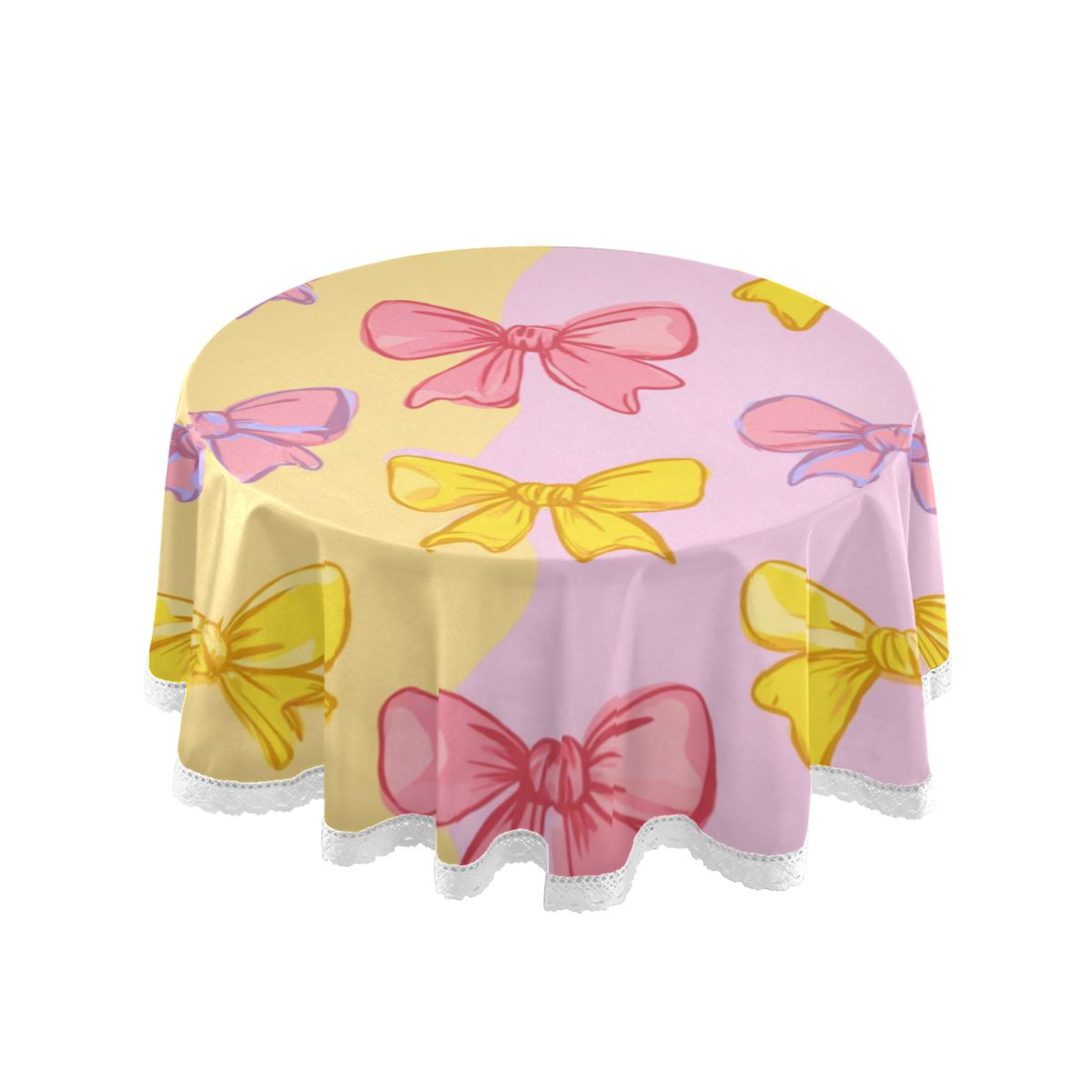 60 Inch Round Tablecloth with White Lace Trim Fall Table Cover for ...
