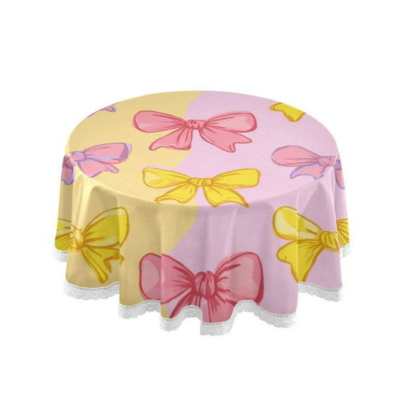 60 Inch Round Tablecloth with White Lace Trim Fall Table Cover for ...