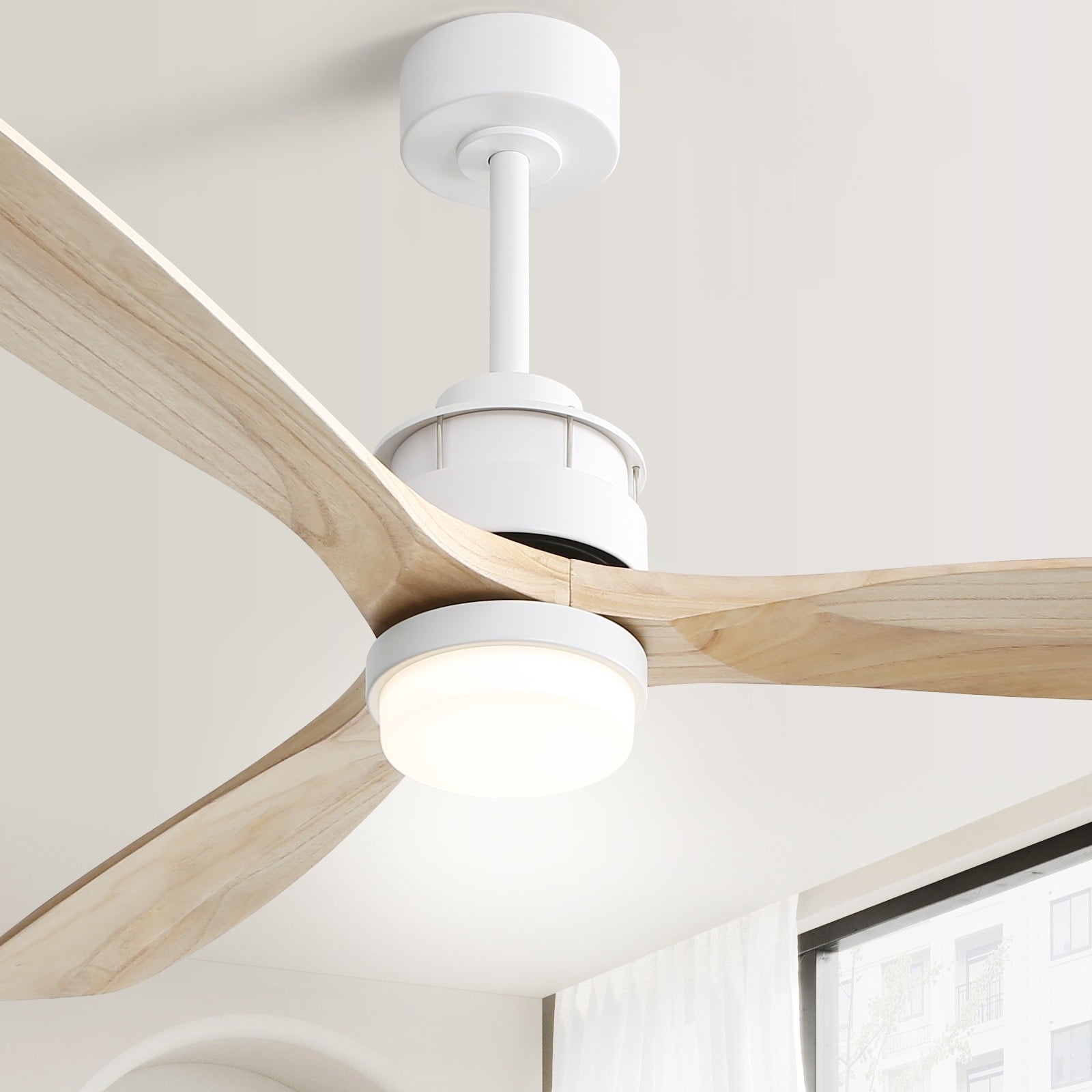 60 Inch Solid Wood Ceiling Fan with Light and Remote, Reverse Functions ...