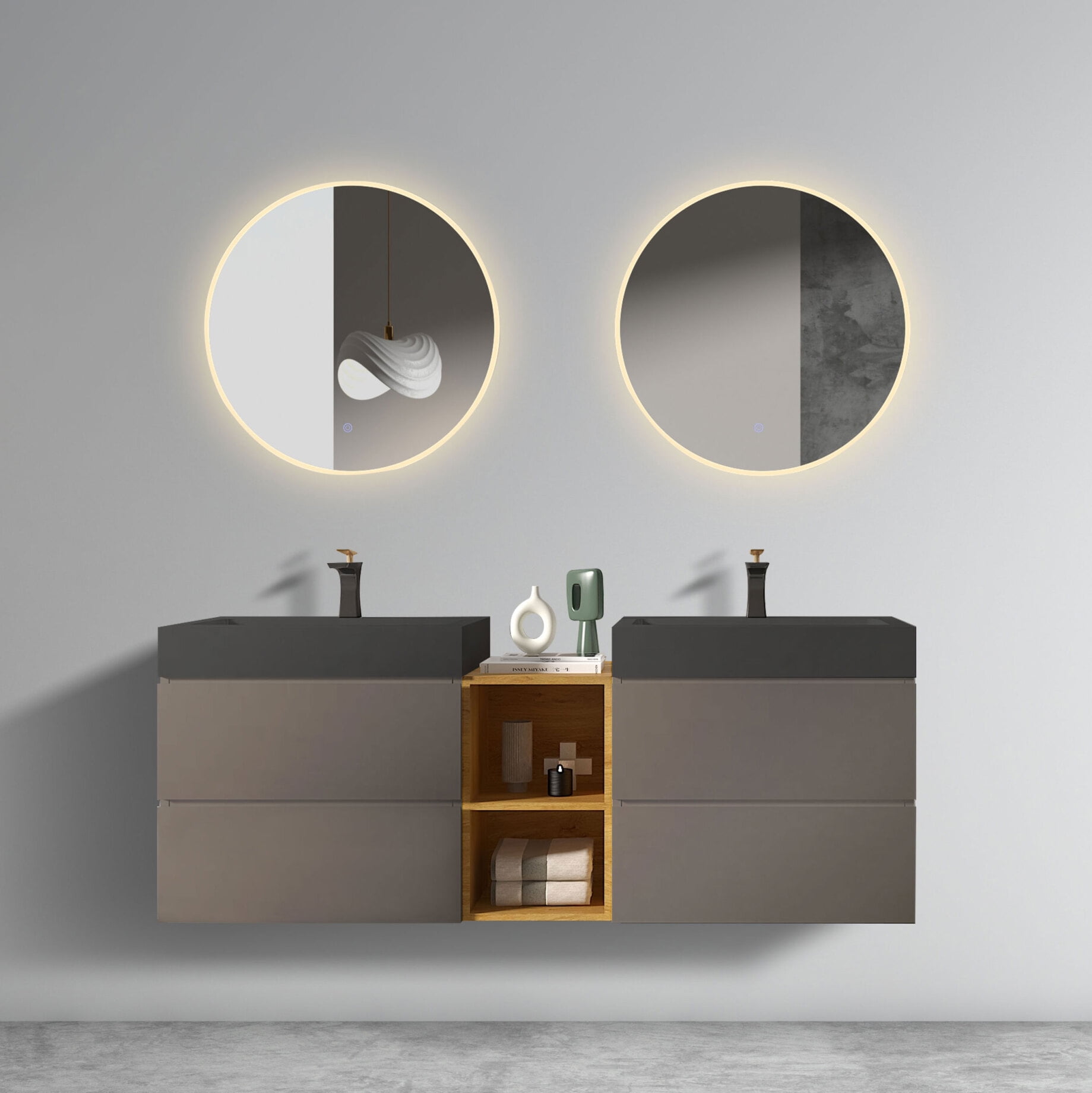 60-Inch Space Grey Floating Bathroom Vanity with Double Sinks, Wall ...