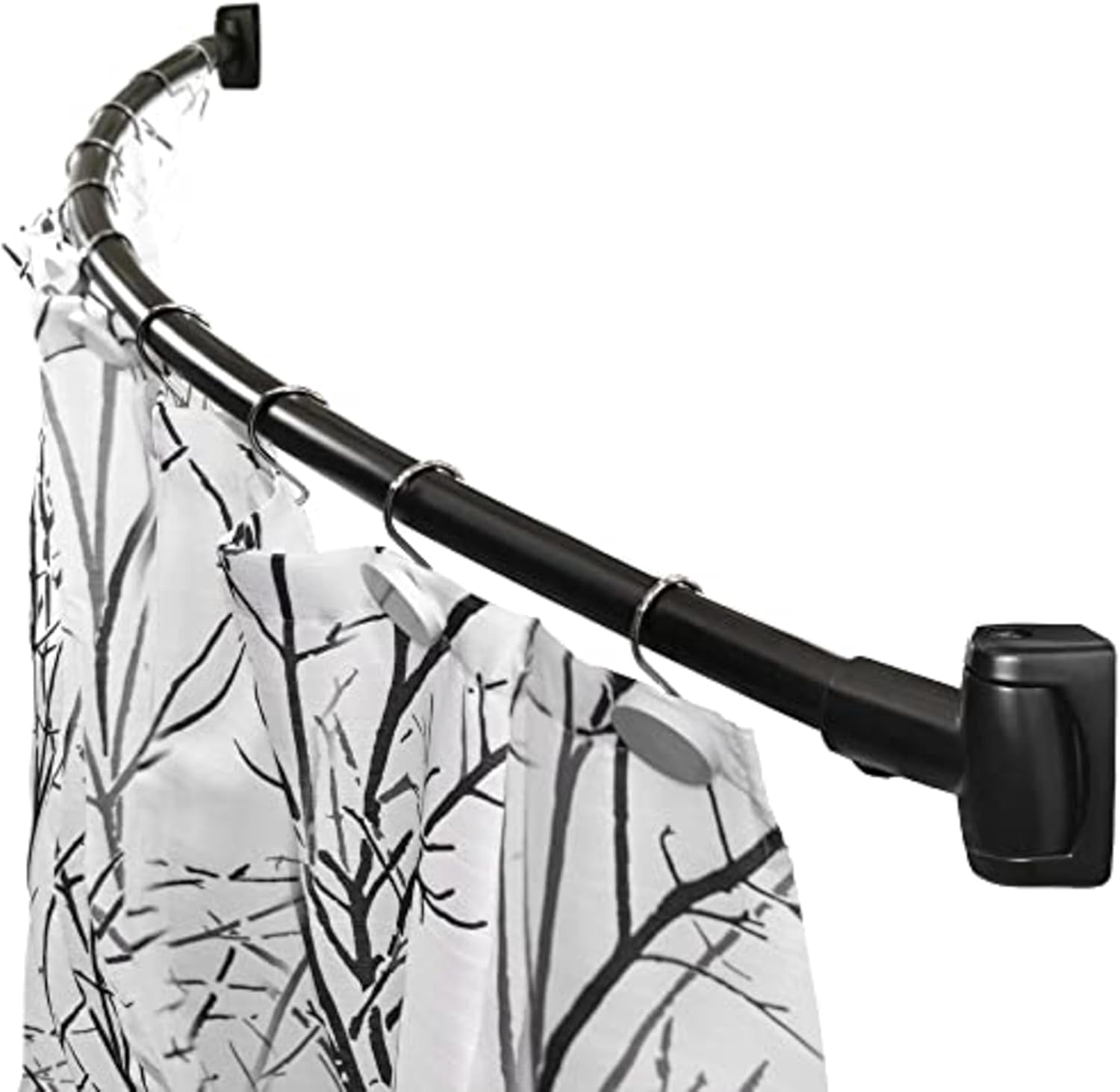 60-Inch Stainless Steel Curved Wall-Mounted Shower Curtain Rod in Black ...
