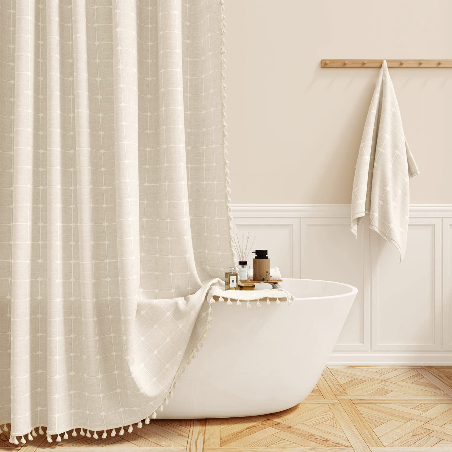 60 Inch Stall Shower Curtain - Boho Farmhouse Linen Weighted Fabric Set ...