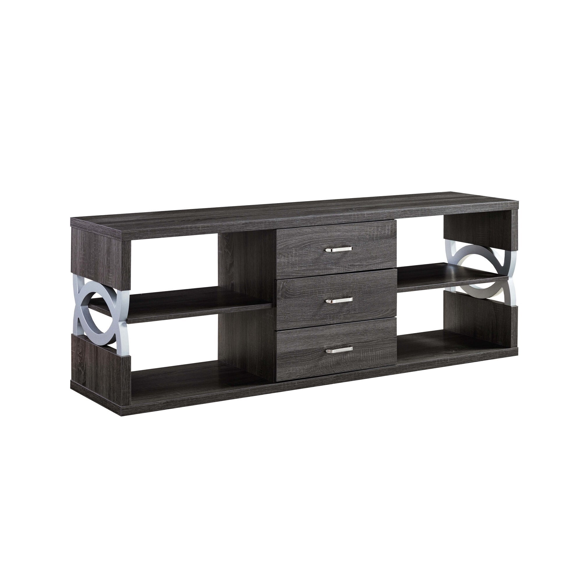 60 Inch TV Media Entertainment Console, 3 Drawers, 4 Open Shelves, Gray ...