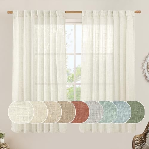 60 Inch Wide Linen Curtains for Bedroom, Ivory Cream Light Filtering ...
