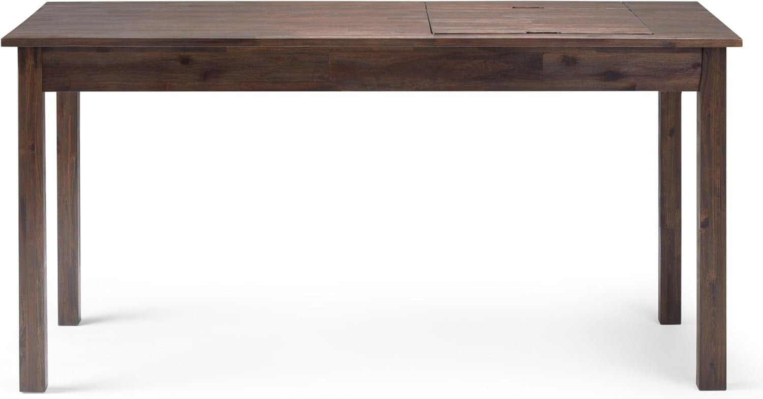 60-Inch Wide Solid Acacia Wood Writing Desk with Storage and Built-In ...