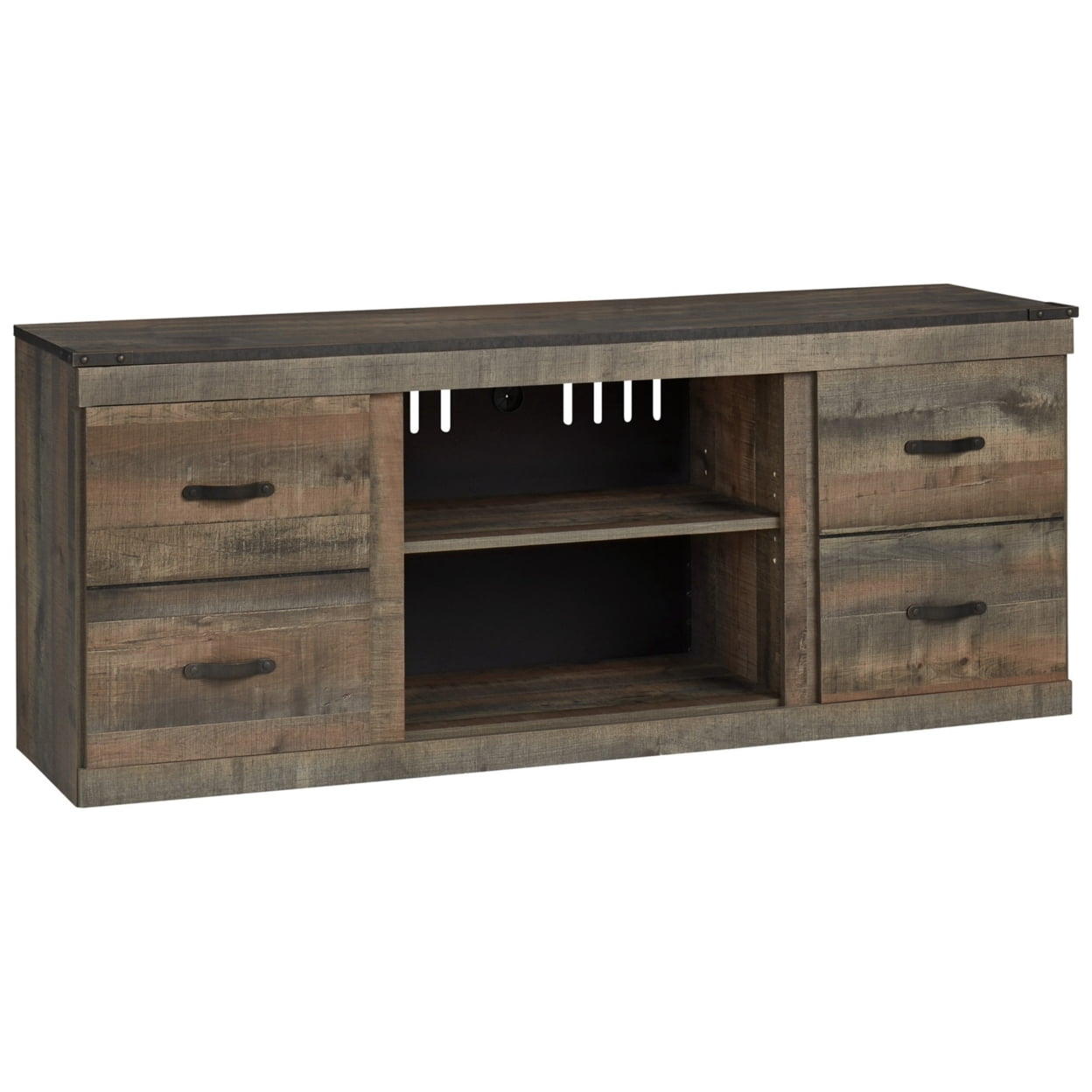 60 Inch Wood TV Media Entertainment Console 3 Shelves Metal Rivet Brown ...
