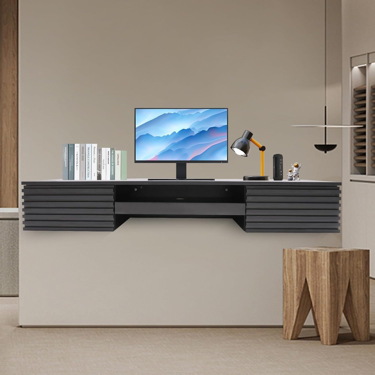 60 Inch Wooden Wall Mounted Desk with Drawers, Wall Mounted Desk with ...