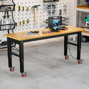 Adjustable Height Workbench, 48" x 20" Hardwood Top, 28.3"-38.1" Range ...