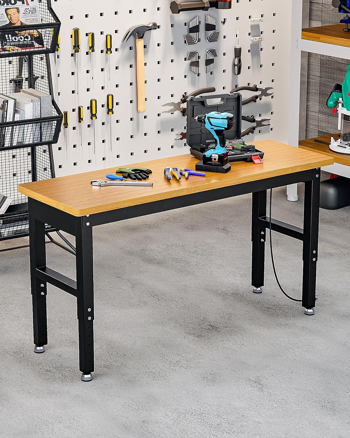 60 Inch Work Bench for Garage, 2200 LBS Capacity Solid Wood Top Garage ...