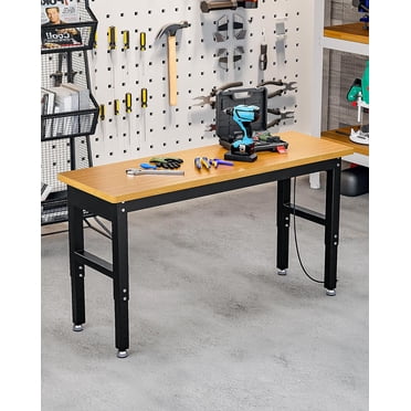 LZBEITEM 48" Adjustable Workbench, Rubber Wood Top Heavy-Duty ...