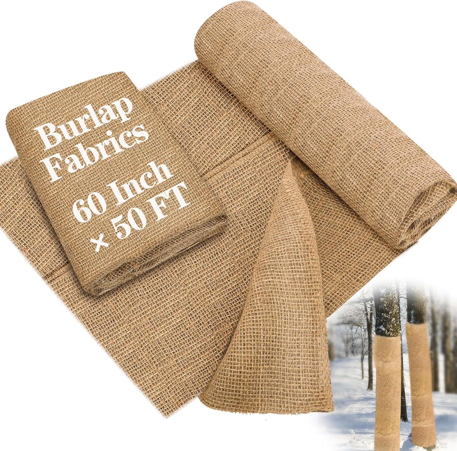 60 Inch x 50 ft Burlap Fabrics Roll Natural Jute Burlap Tree Wraps ...