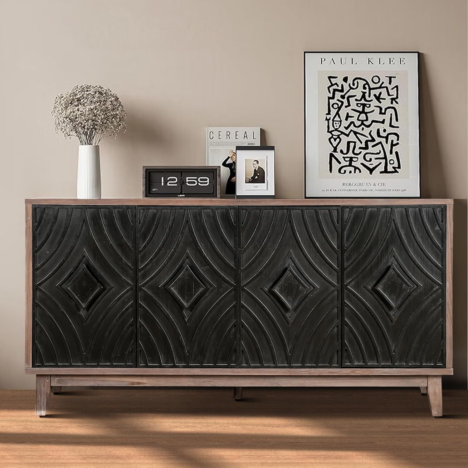 60 Inches Black Large Farmhouse Sideboard Buffet with Storage, Retro ...