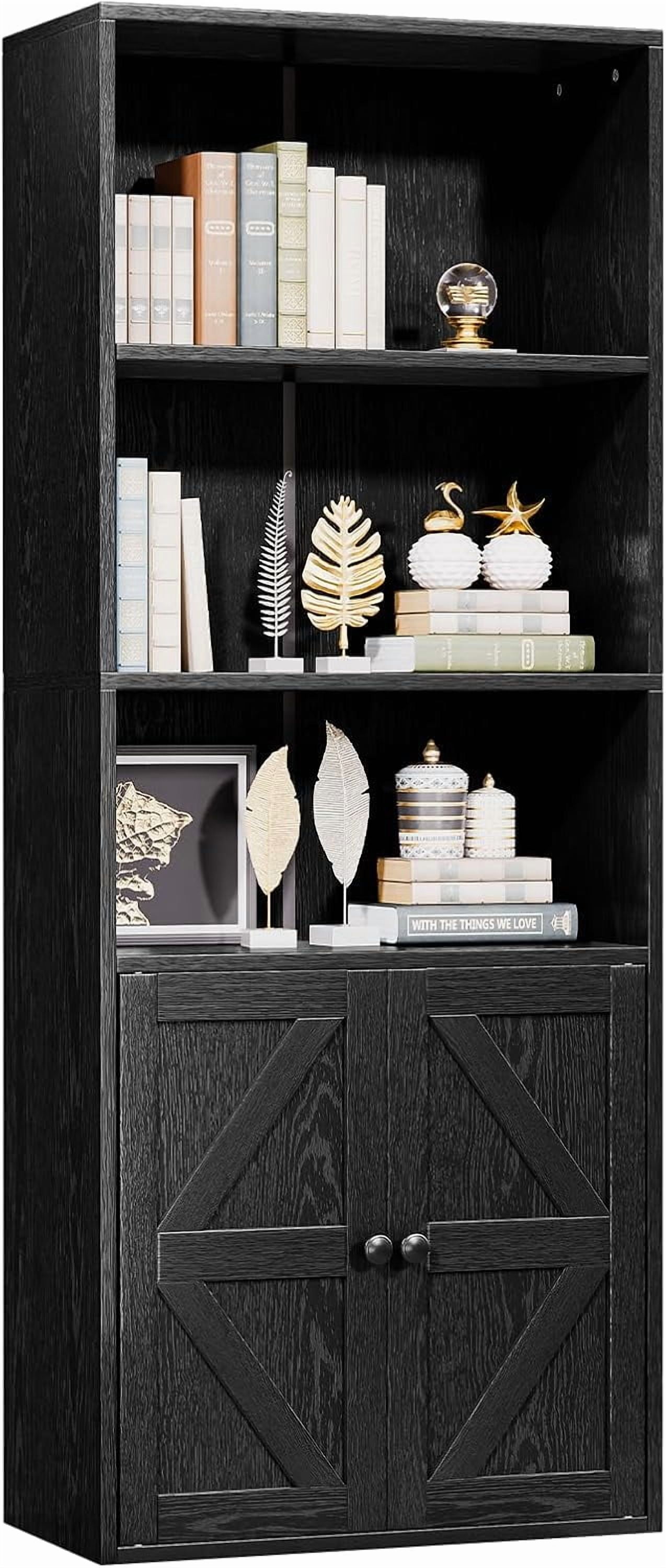 60 Inches Book Shelf Bookcase with Doors 5-Tier Floor Standing Wooden ...