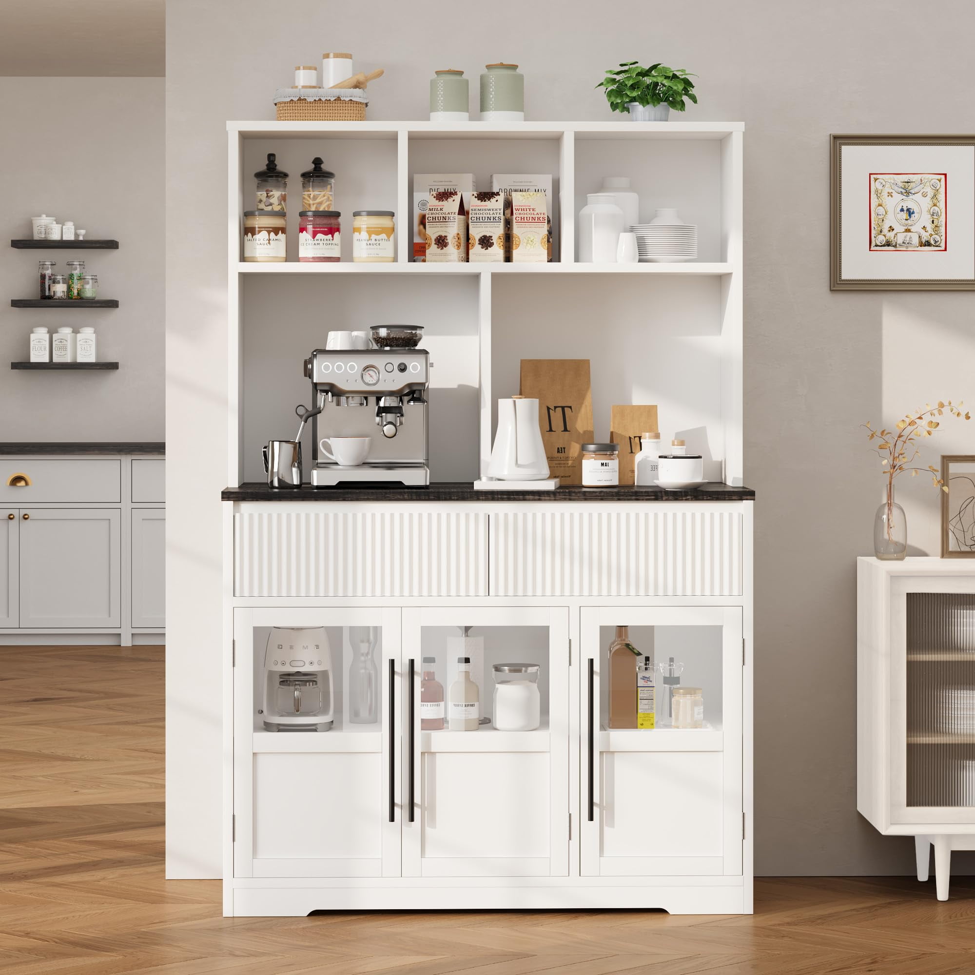 60'' Kitchen Pantry Cabinet, Tall Pantry Storage Cabinet with Microwave ...