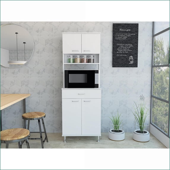 60” Kitchen Pantry with Countertop, Closed & Open Storage - White ...