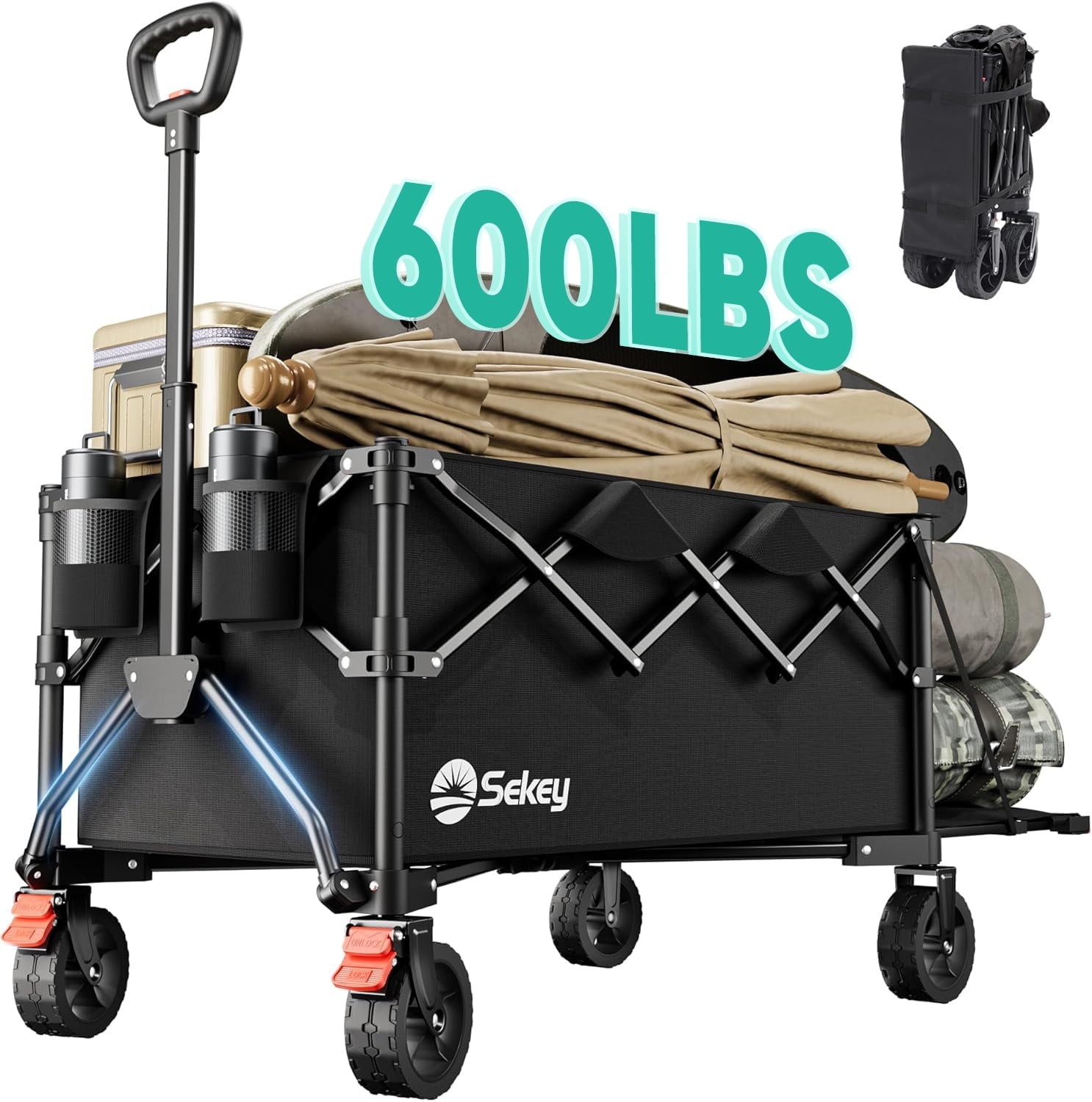 Sekey 600LBS Collapsible Beach Wagon Carts with Extended Tailgate ...