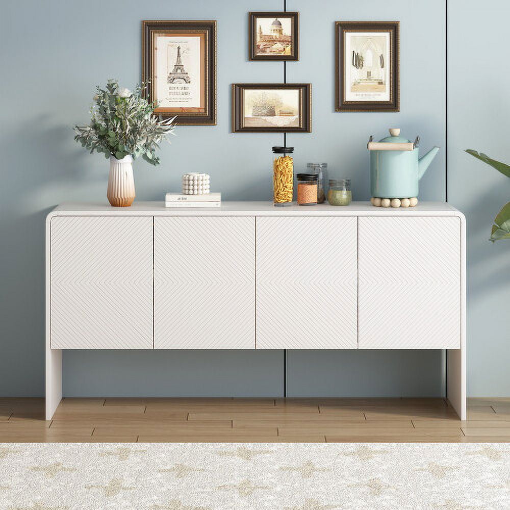 60" L Large Storage Space Sideboard with 4 Doors, Elegant Minimalist ...