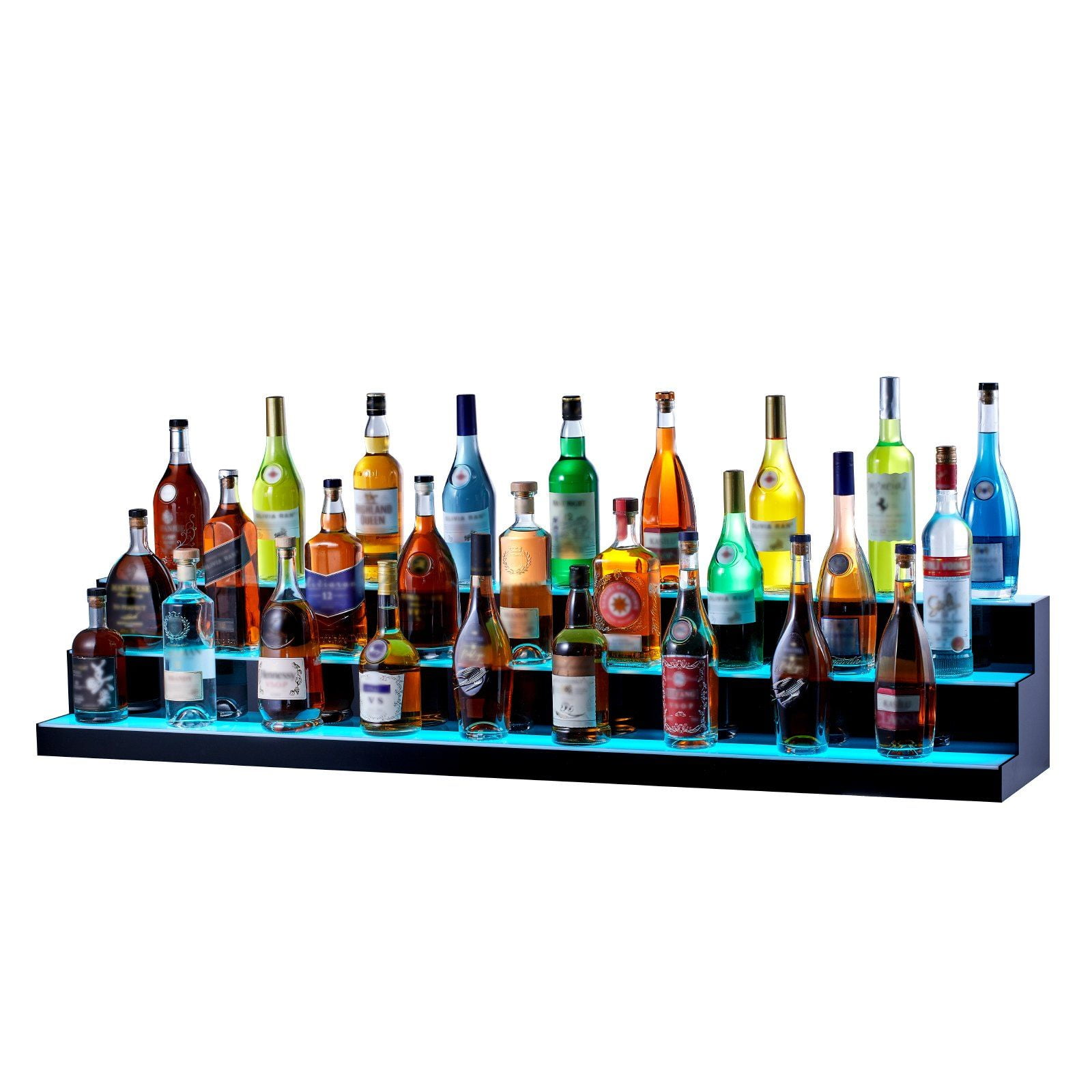 60" LED Lighted 3-Tier Liquor Bottle Display Shelf - RF Remote & App ...