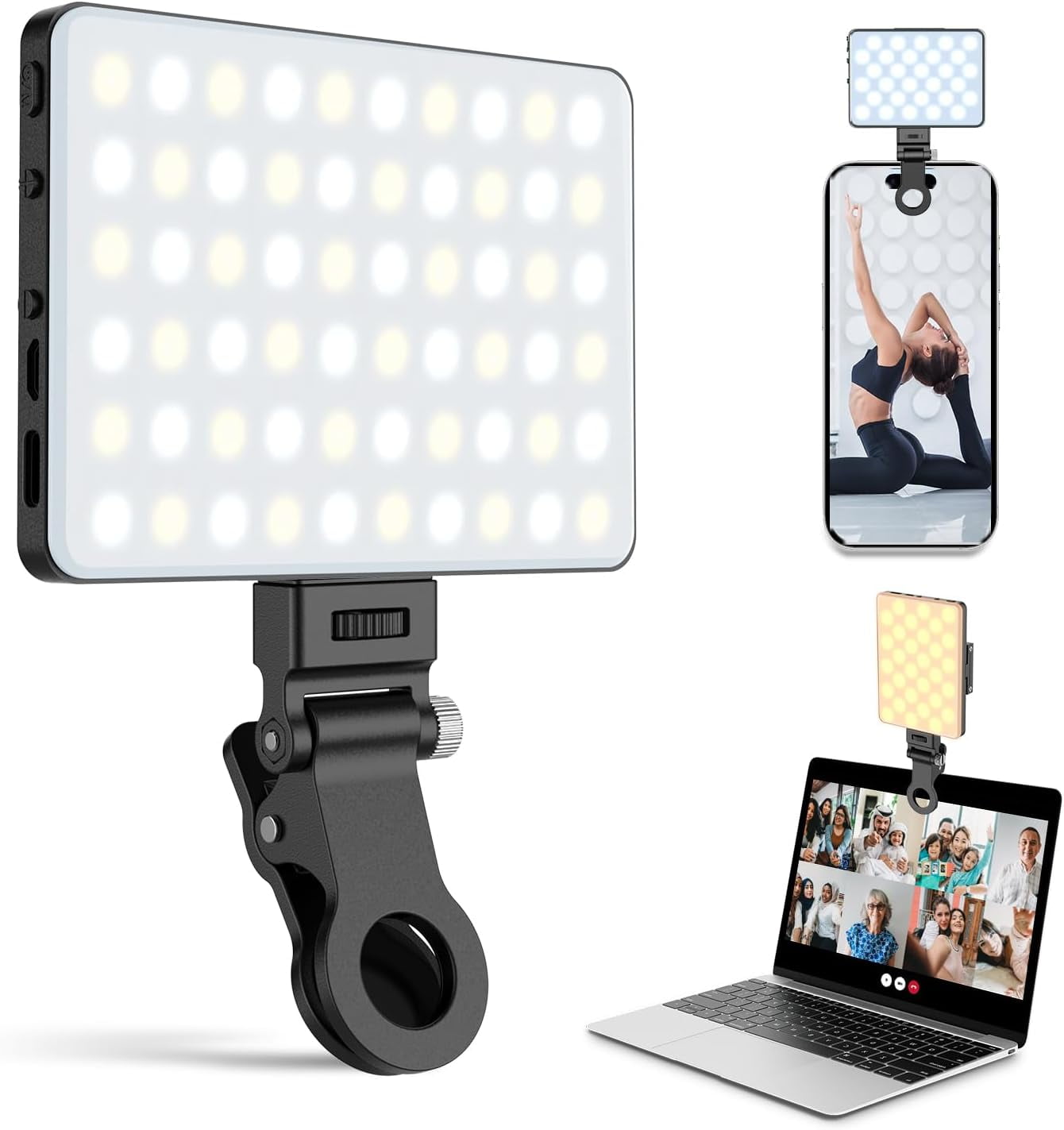 60 LED Phone Light with Front & Back Clip, Selfie Light with CRI 95 ...
