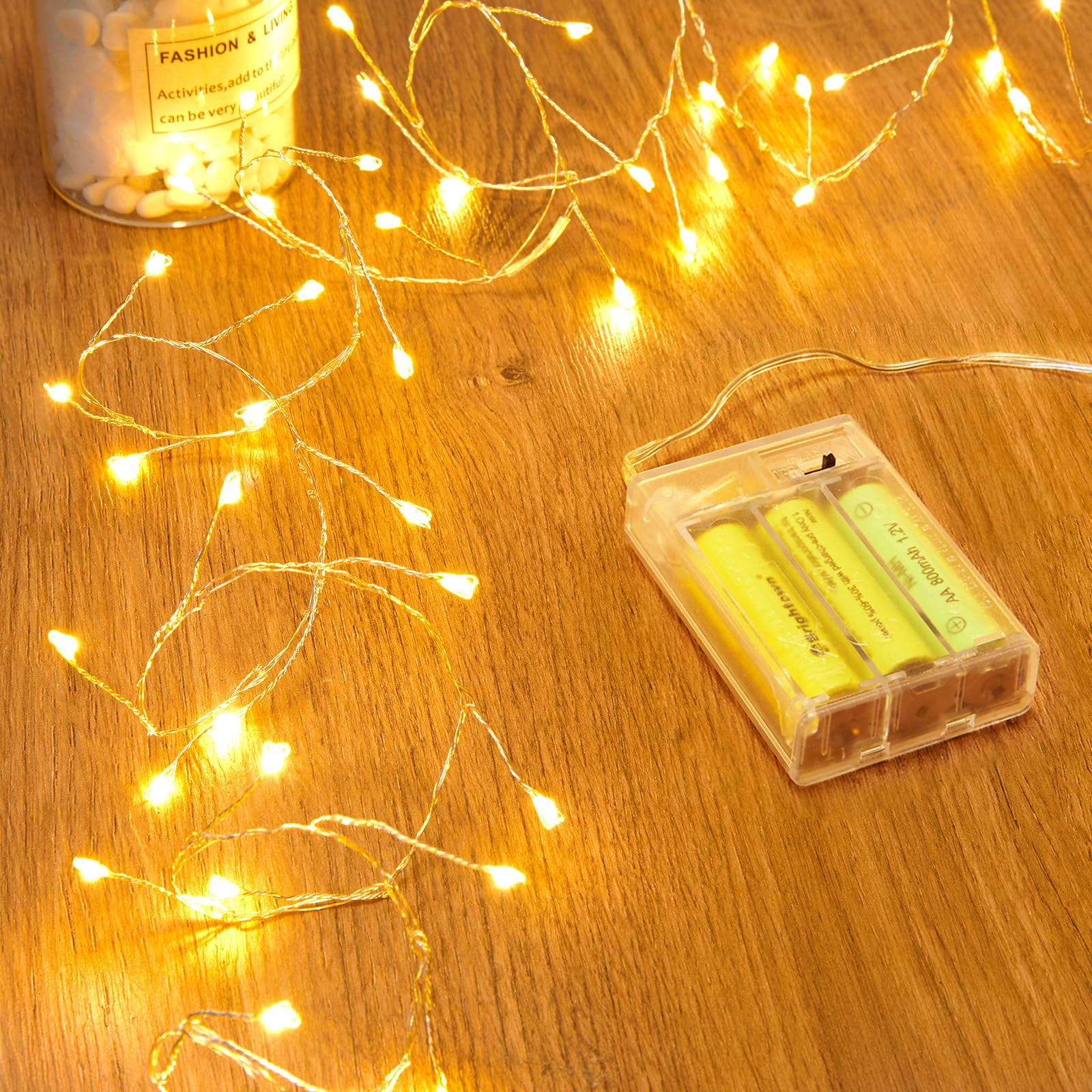 60 LED Silver Wire Fairy Lights Battery Operated, 5ft Waterproof Starry ...