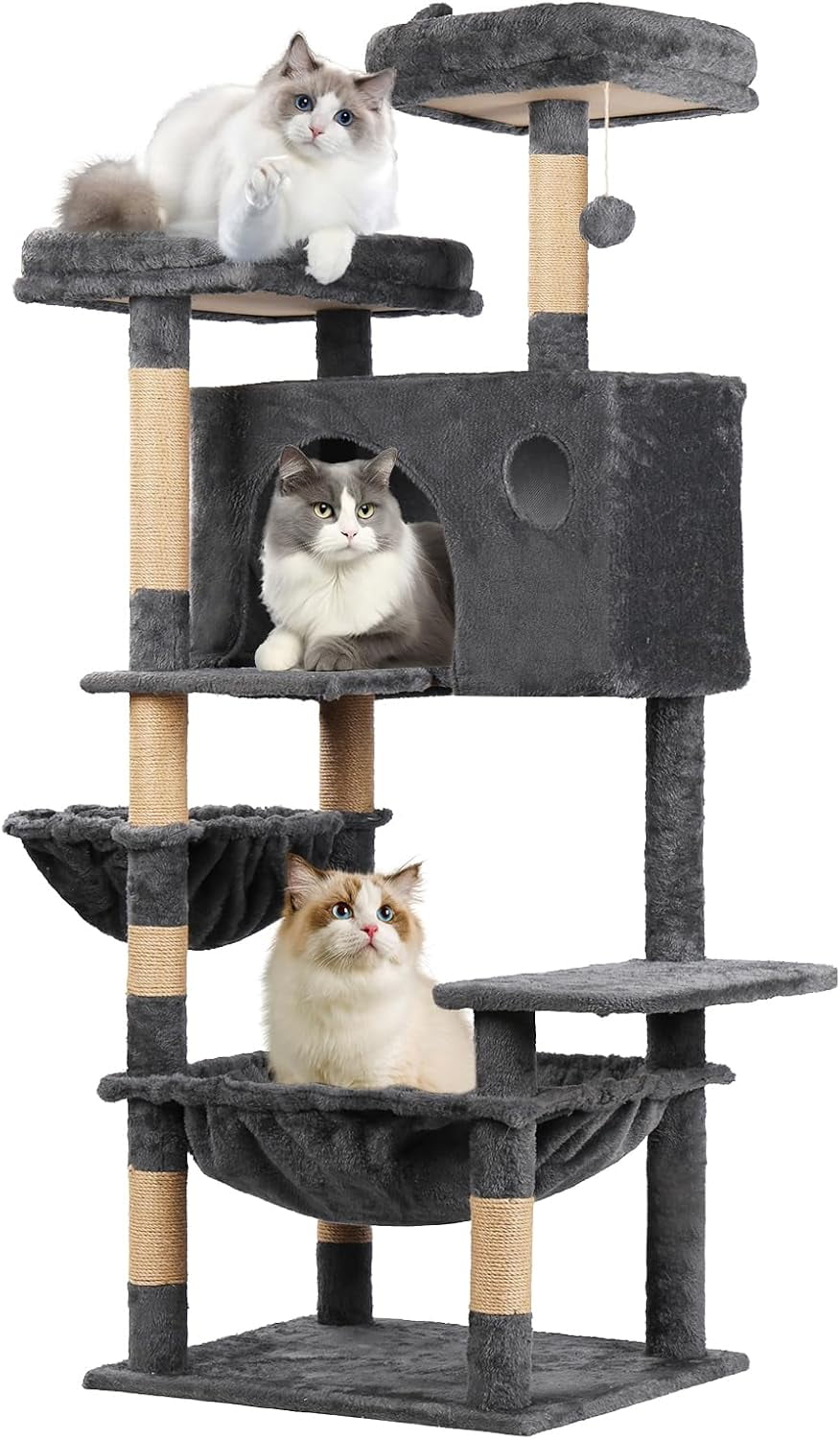60'' Large Cat Tree for Indoor Cats, Multi-Level Cat Tower with Cat ...