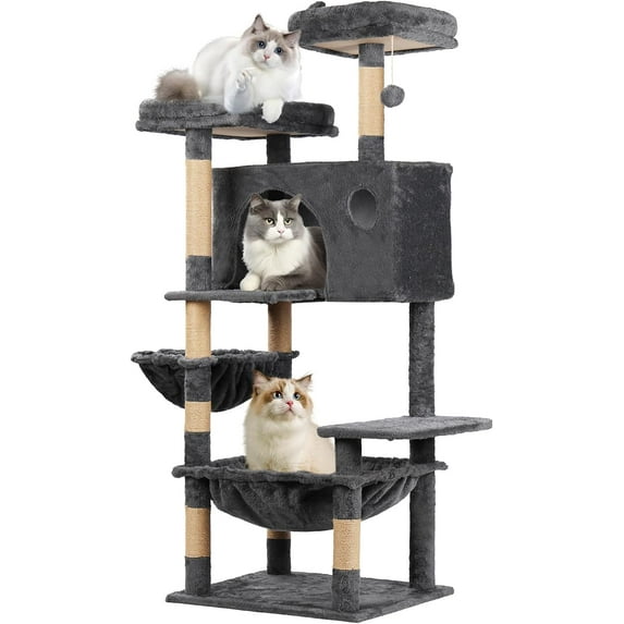60'' Large Cat Tree for Indoor Cats, Multi-Level Cat Tower with Cat ...