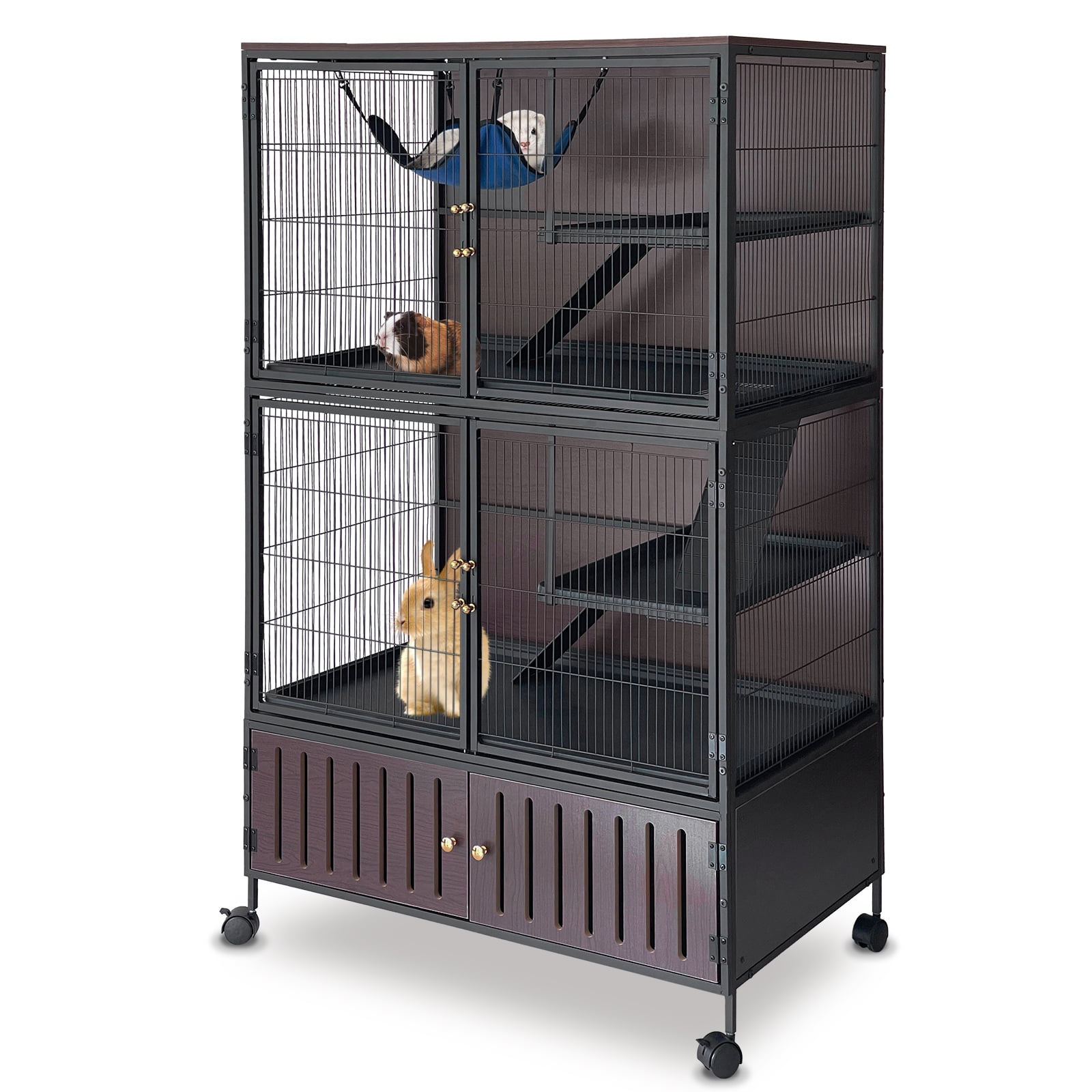 60" Large Metal Ferret Cage, Multi-Level Chinchilla Cage with Lockable ...