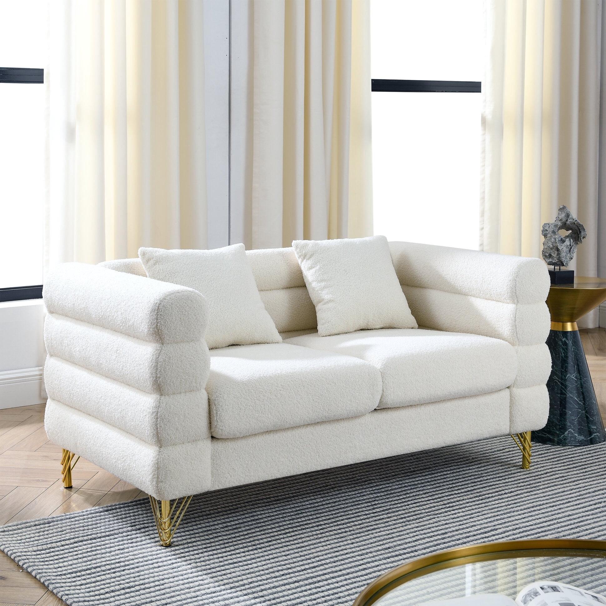 60" Large Sectional Sofa, Modern Soft 2-Seater Fabric Sectional Couches ...