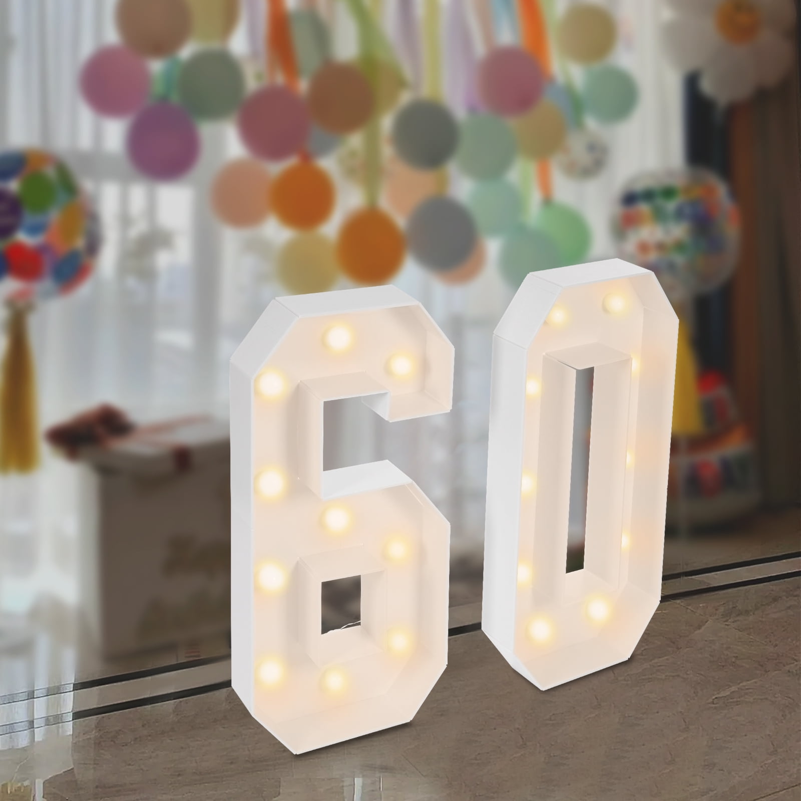 60 Light Up Numbers, 60th Birthday Party Decoration, White Vintage ...