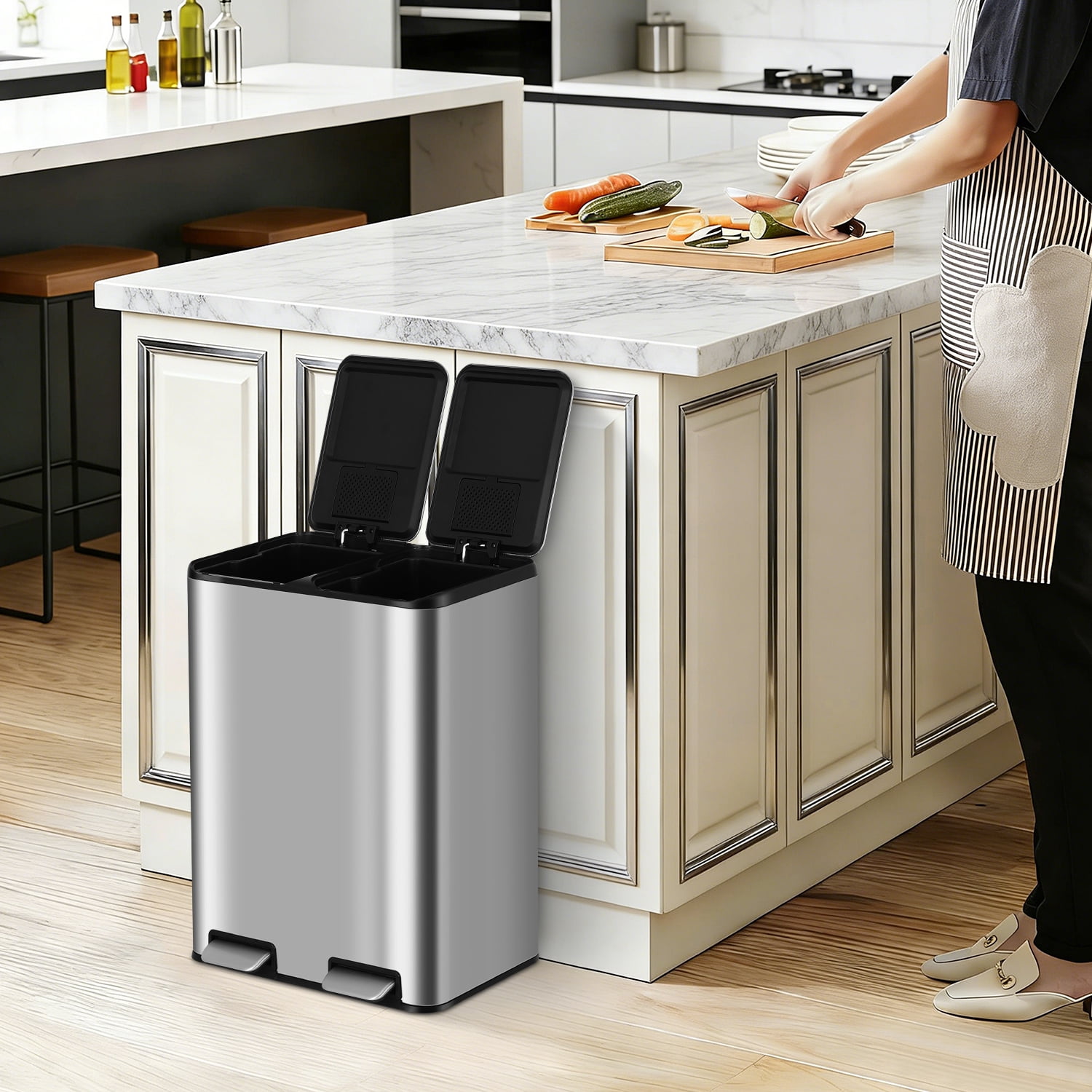 60 Liter / 16 Gallon Trash Can Rectangular Metal Trash Can Kitchen ...