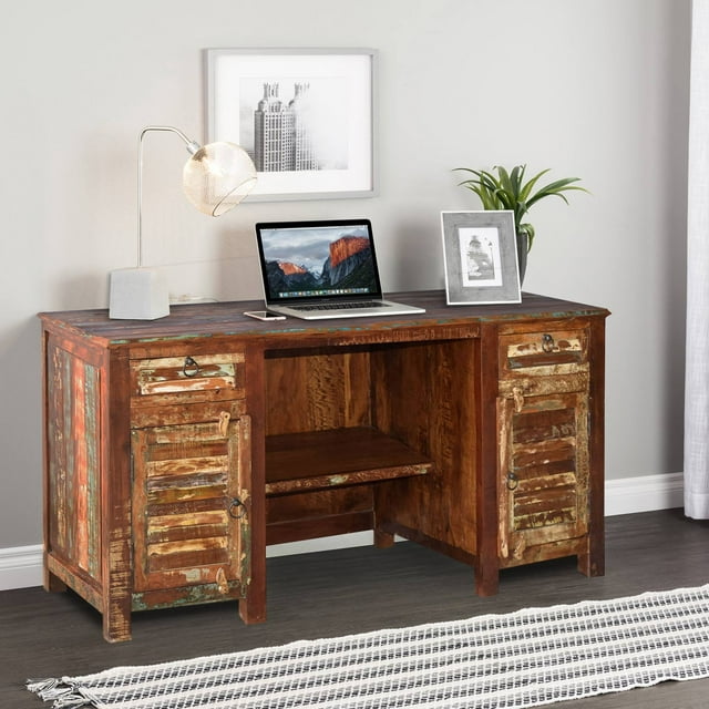 60" Long Reclaimed Wood Desk | Distressed Painted Work Desk | Solid ...