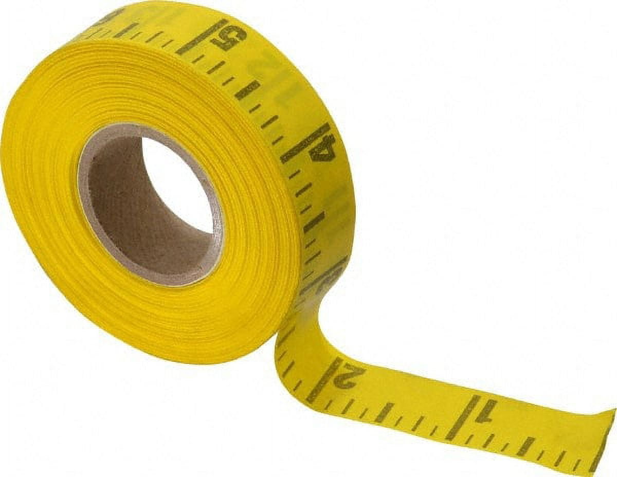 60' Long x 5/8" Wide, 1/4" Graduation, Yellow, Adhesive Tape Measure ...